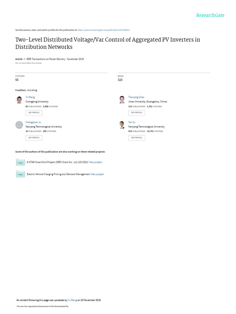 Two-Level Distributed Volt_Var Control Using Aggregated PV Inverters in Distribution Networks ...