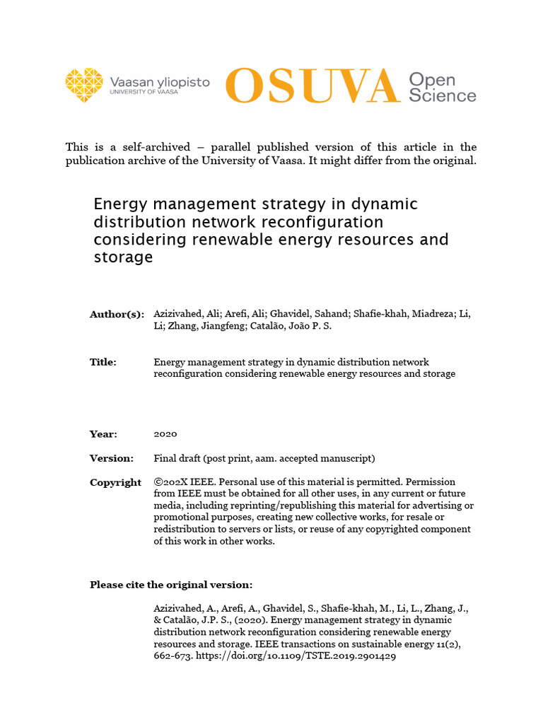 Energy Management Strategy in Dynamic Distribution Network ...
