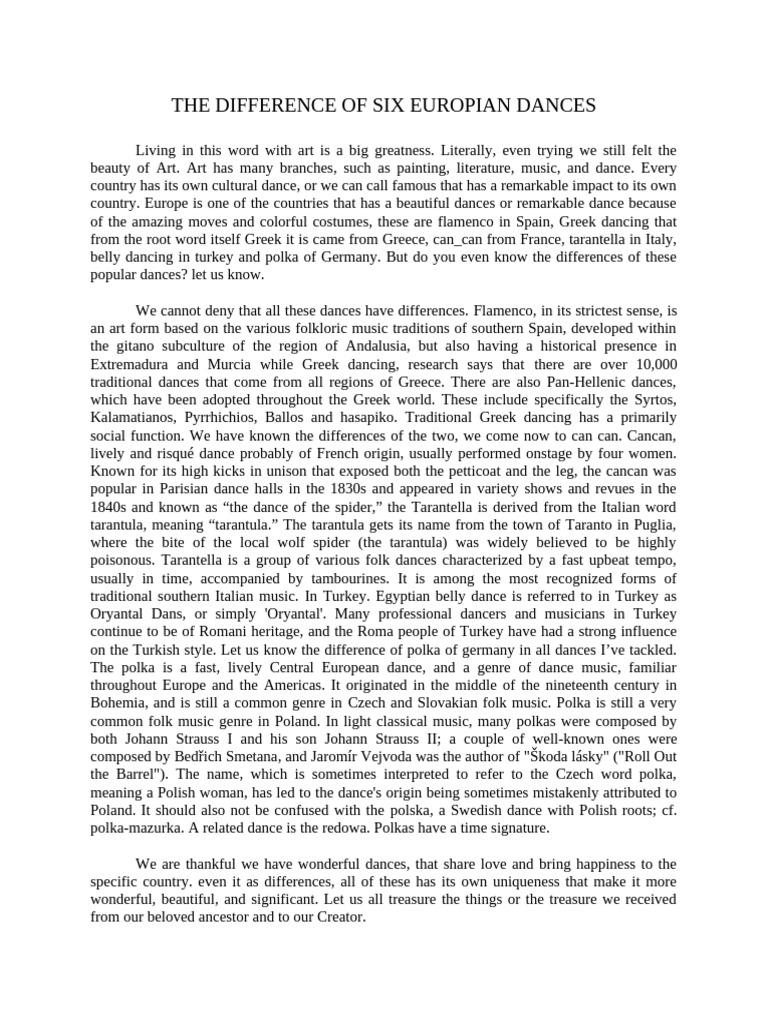 THE DIFFERENCE OF SIX EUROPIAN DANCES by Mary Joy | PDF | Performing ...