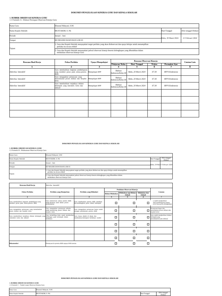 Form Observasi Guru Aktivitas Interaktif Khusnul | PDF