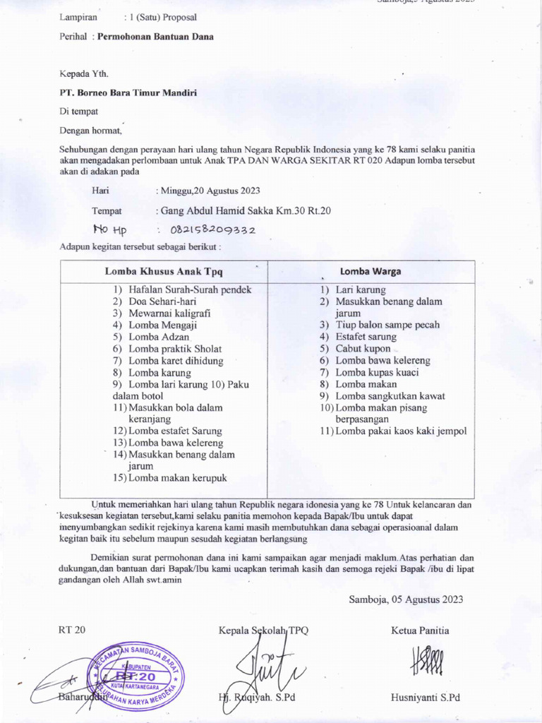 Proposal Bantuan Dana TPA RT. 20 | PDF