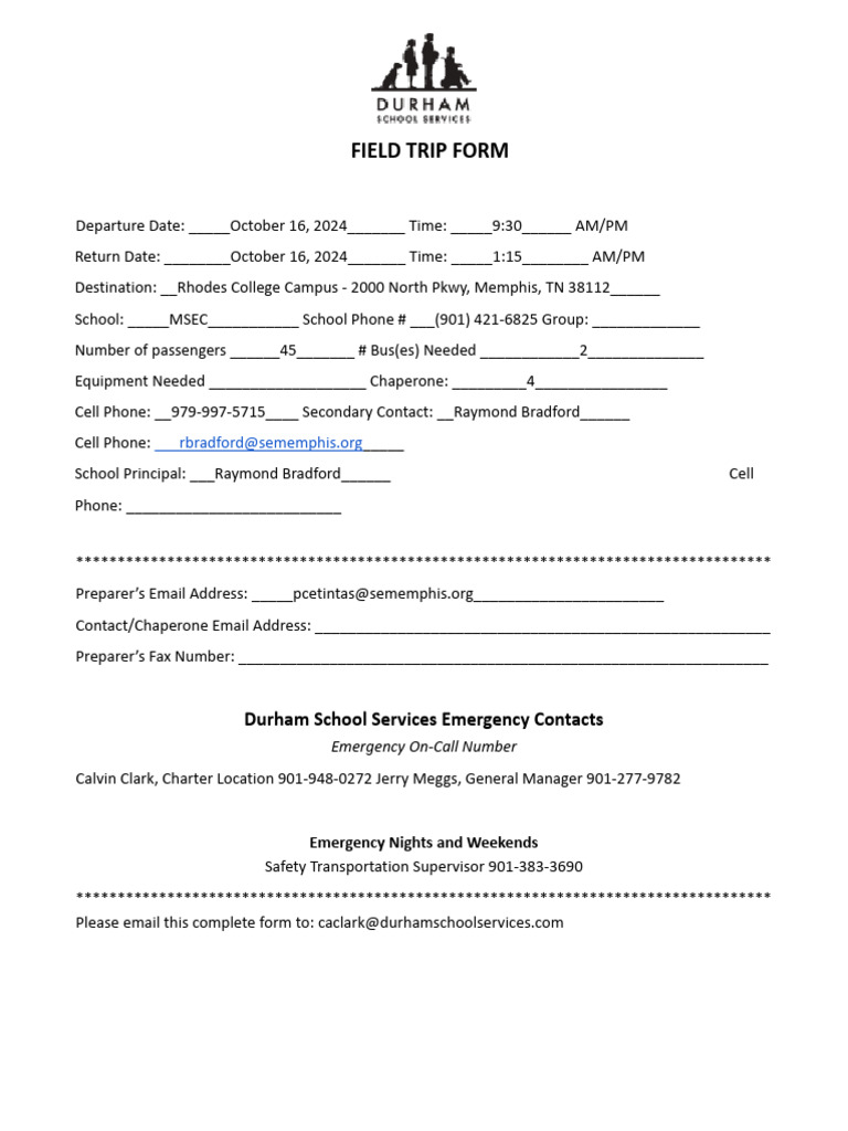 Rescheduled-October 16 Trip Bus Request Form | PDF