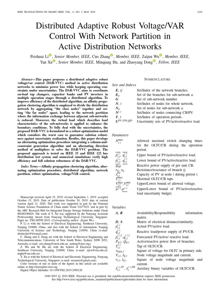 Distributed Adaptive Robust Voltage VAR Control With Network Partition ...
