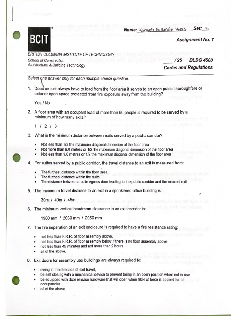 Building Code Exit Requirements Quiz | PDF | Door | Building Engineering
