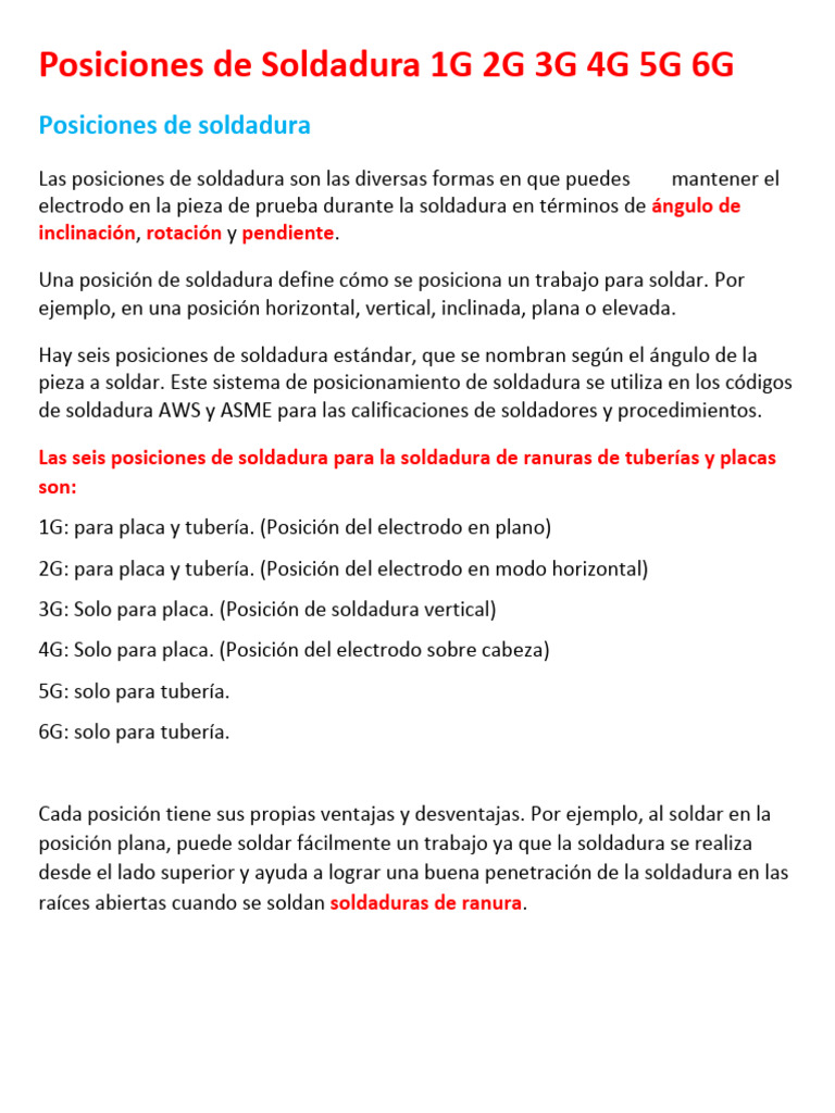 Posiciones de Soldadura 1G 2G 3G | PDF | Soldadura | Construcción