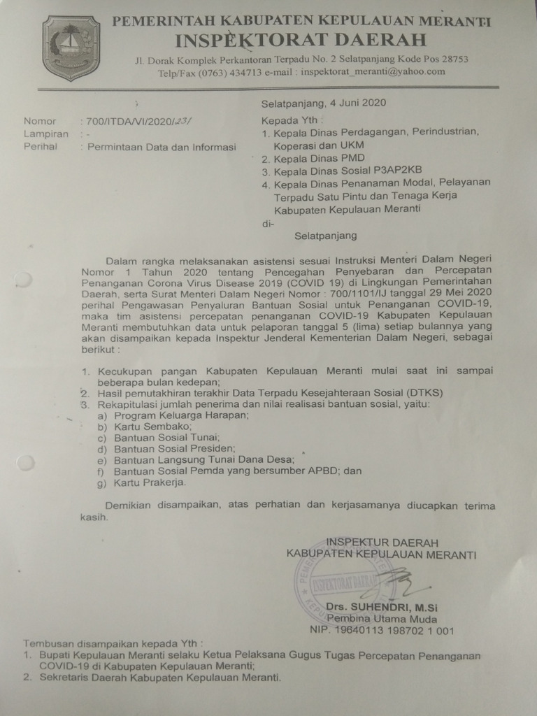 Permintaan Data Ke DPMD | PDF