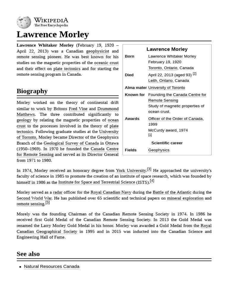 Lawrence_Morley | PDF | Tectonics | Applied And Interdisciplinary Physics