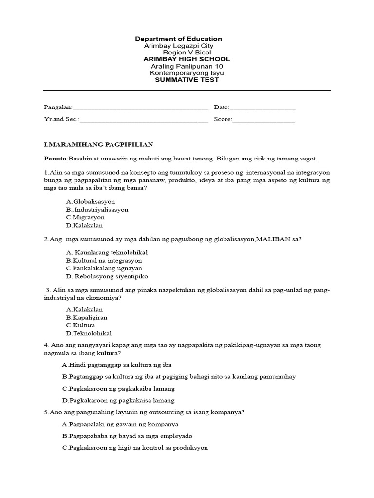 Summative Test Ap10 | PDF
