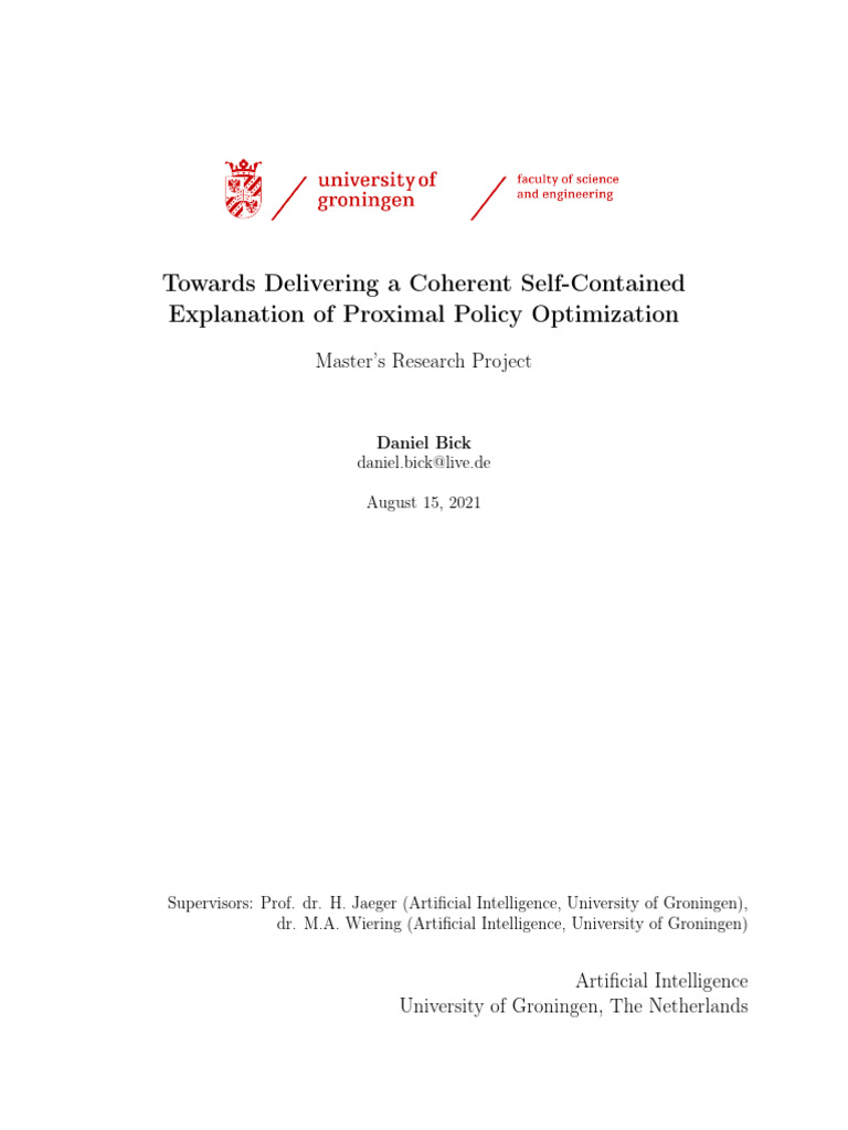 Towards Delivering a Coherent Self-Contained Explanation of Proximal Policy Optimization | PDF ...