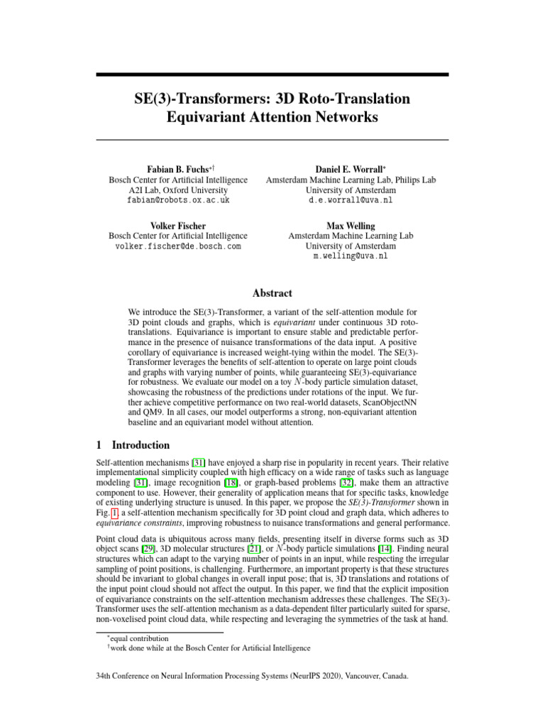 SE(3)-Transformers- 3D Roto-Translation Equivariant Attention Networks | PDF | Group ...
