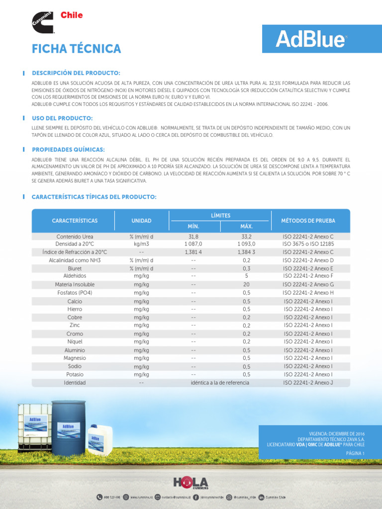 Ficha Técnica Adblue v1.1 | PDF | Química | Sustancias químicas