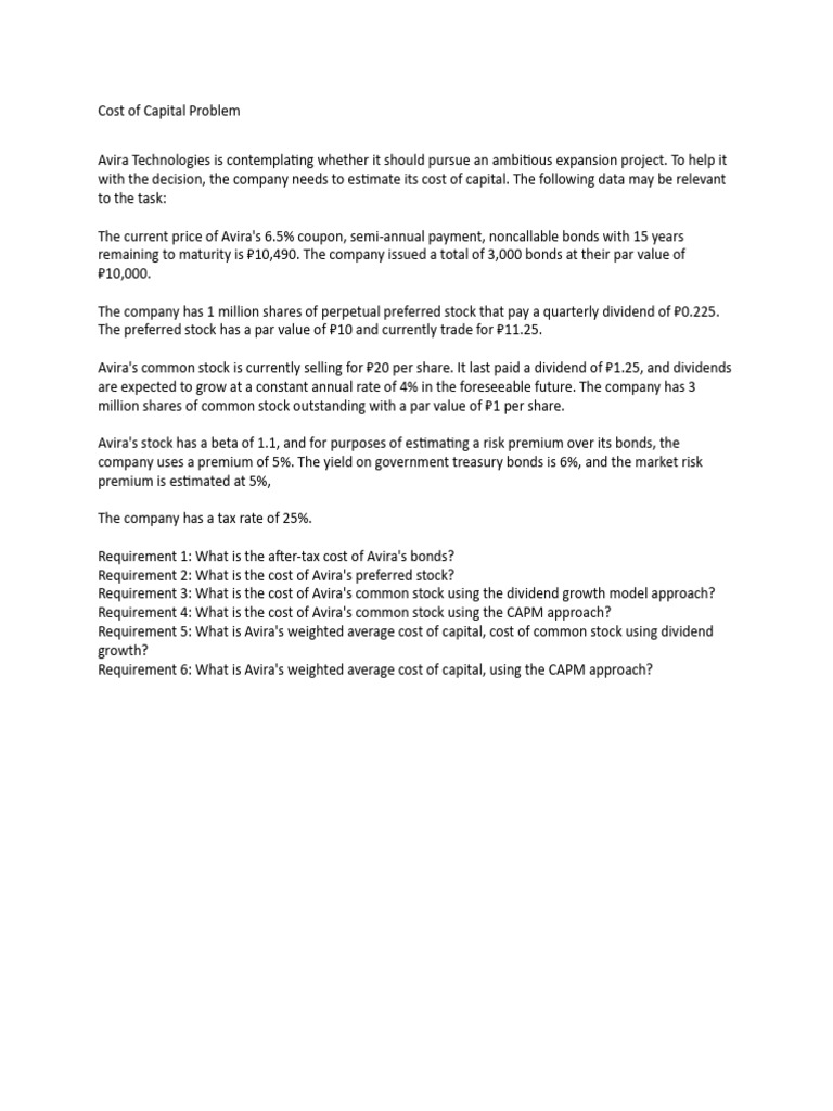 Ch 15 - Cost of Capital Activity | PDF