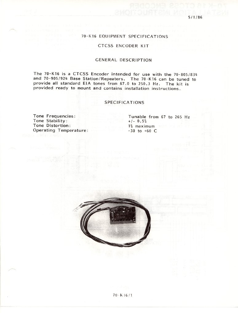 70-k16 Ctcss Encoder Kit | PDF