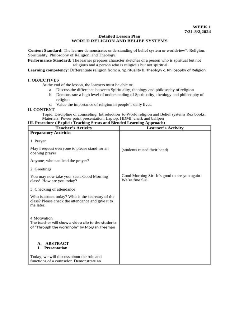 World Religion Lesson Plan Overview | PDF | Theology | God
