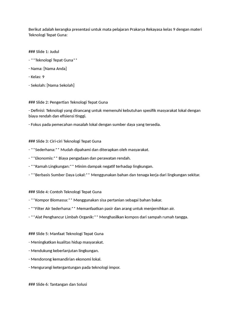 Berikut Adalah Kerangka Presentasi Untuk Mata Pelajaran Prakarya ...