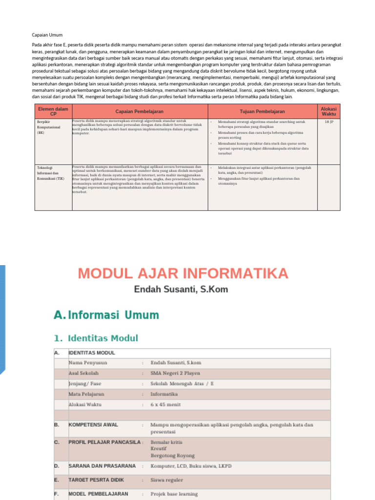 Capaian Umum Informatika Contoh | PDF