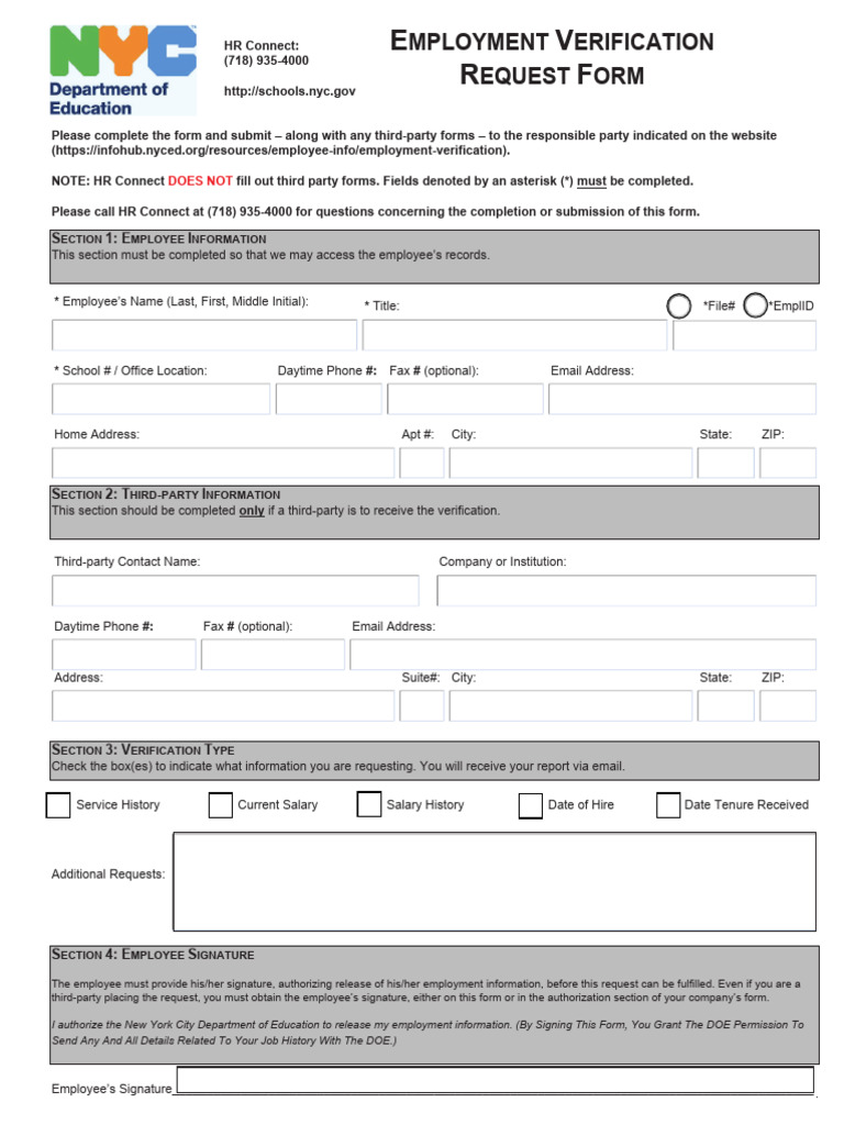 Employment Verification Request Form ACCESSIBLE (2) - 6FE1 | PDF ...