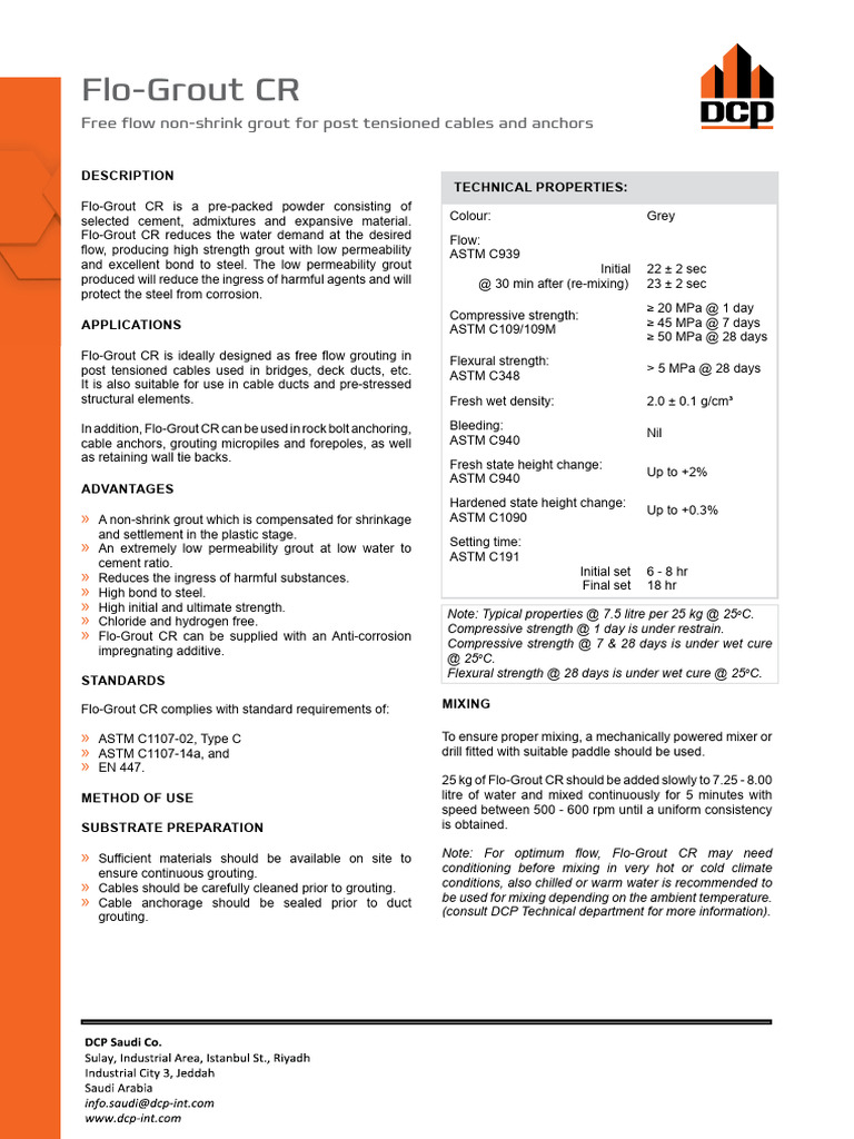 Flo-Grout CR_TDS | PDF | Concrete | Prestressed Concrete