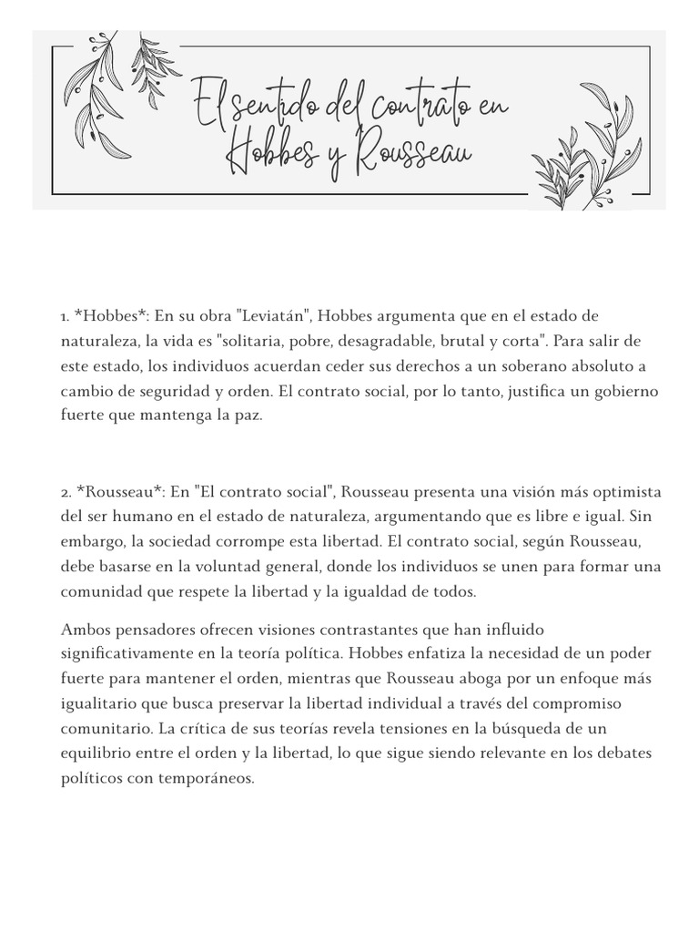 Hobbes y Rousseau | PDF