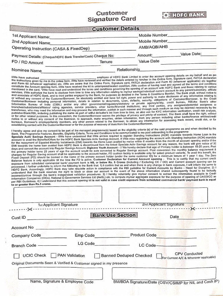 Kyc Form Saving Ac | PDF