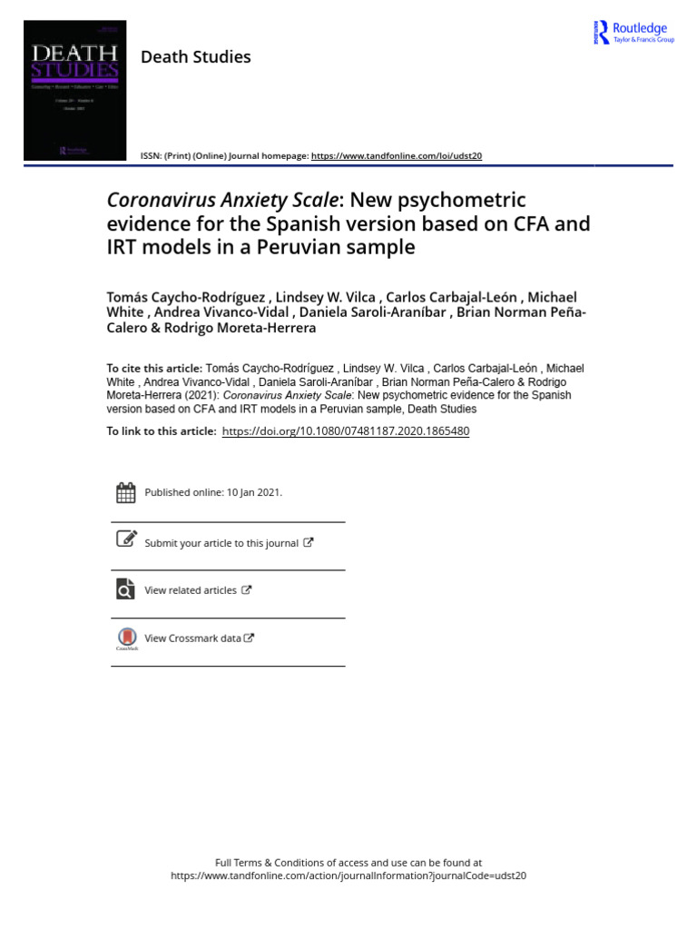 Coronavirus Anxiety Scale | PDF | Phobia | Psychometrics