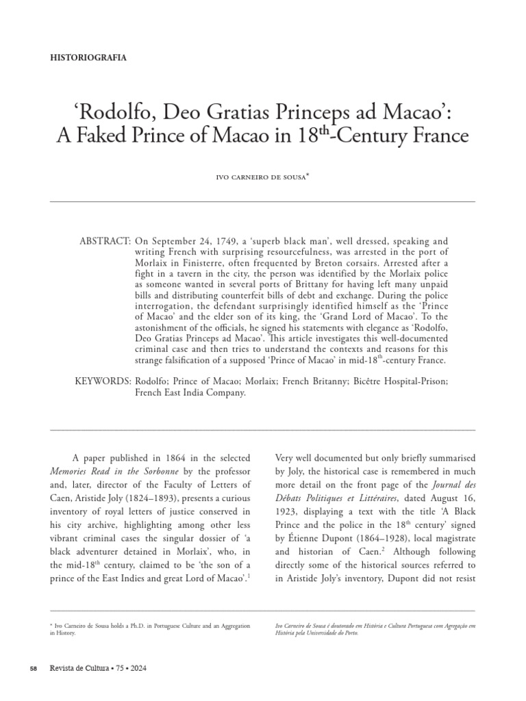 Rodolfo Deo Gratias Princeps Ad Macao A Faked Prince of Macao in ...