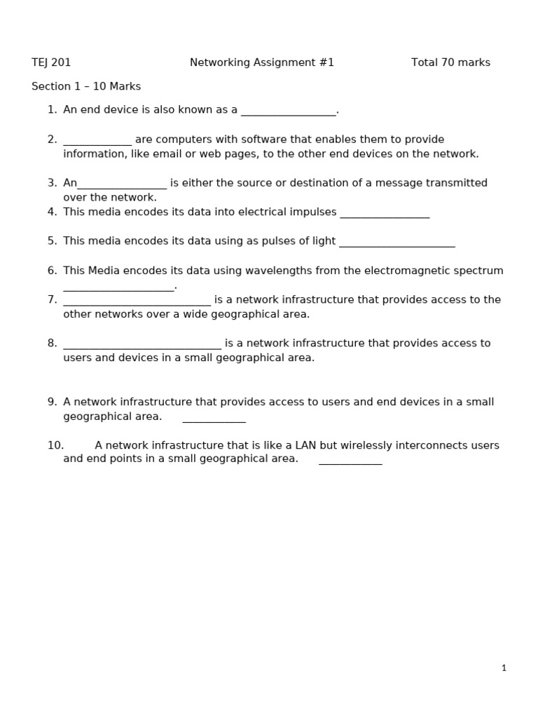 TEJ 201 Networking Assignment Overview | PDF | Computer Network ...