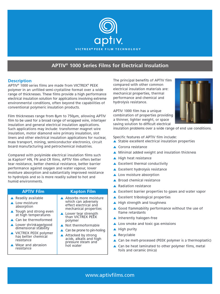 Victrex APTIV Electrical Insulation Flyer APR12 | PDF | Insulator ...