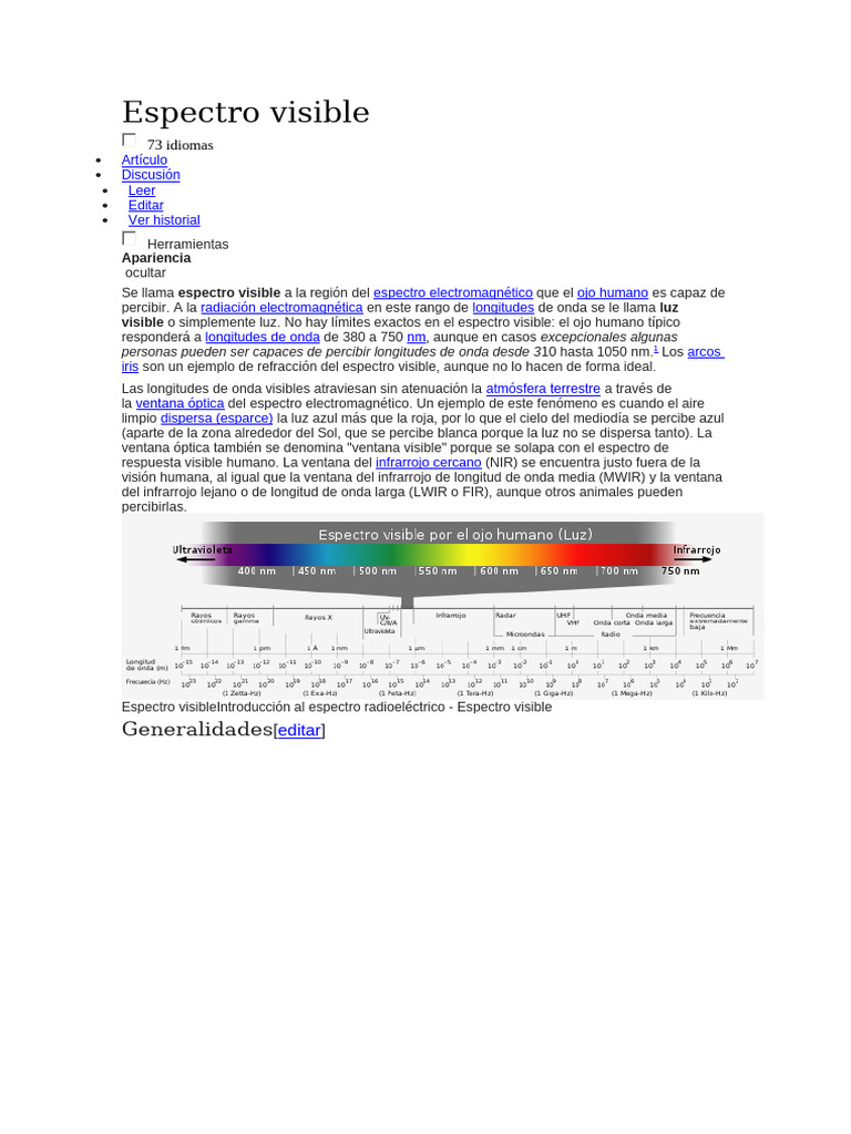 Espectro Visible: Longitudes y Colores | PDF | Color | Percepción visual