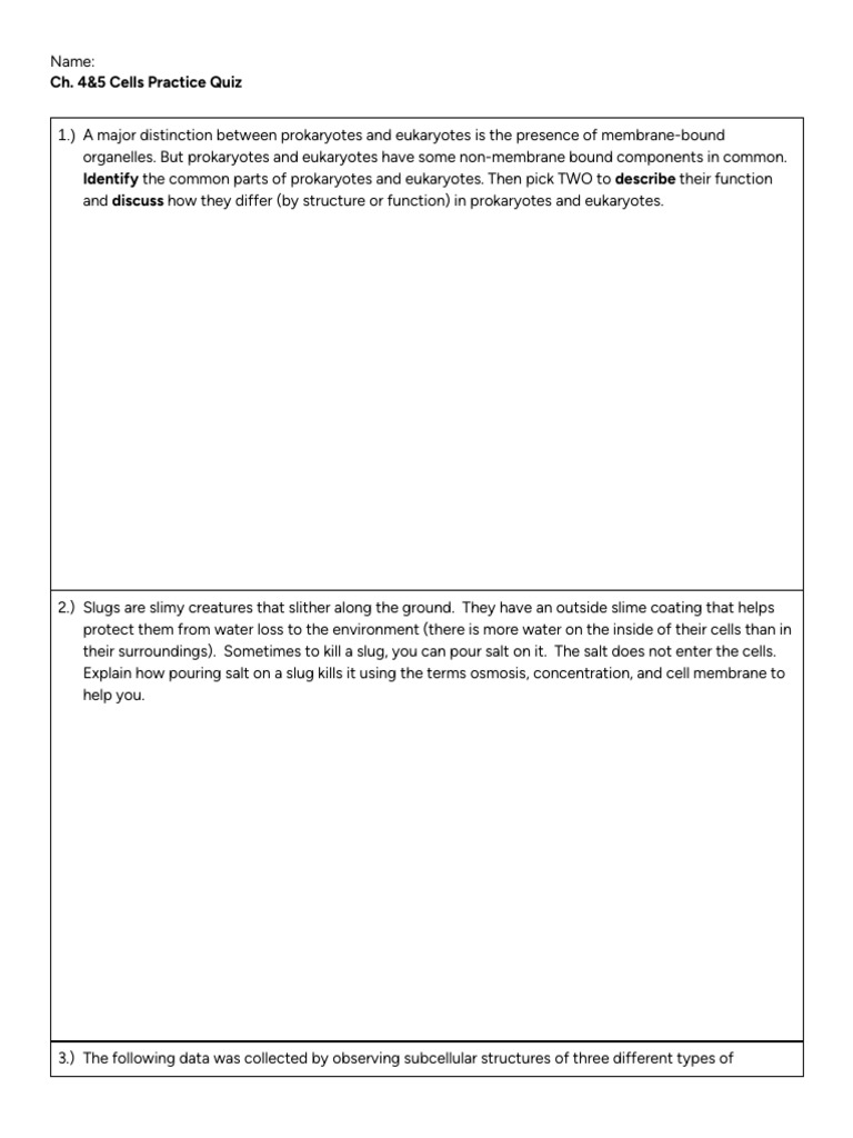 Hale+Ch.+4&5+Cells+Practice+Quiz | PDF | Cell (Biology) | Cell Membrane