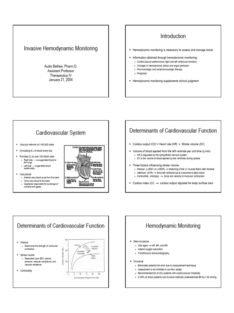 Invasive Hemodynamic Monitoring Overview | PDF | Heart | Blood Pressure