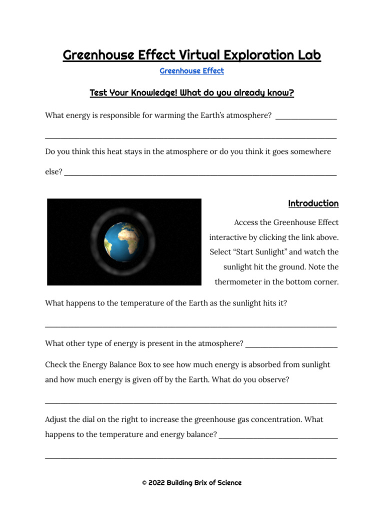 (Student Worksheet) The Greenhouse Effect Virtual Lab | PDF ...