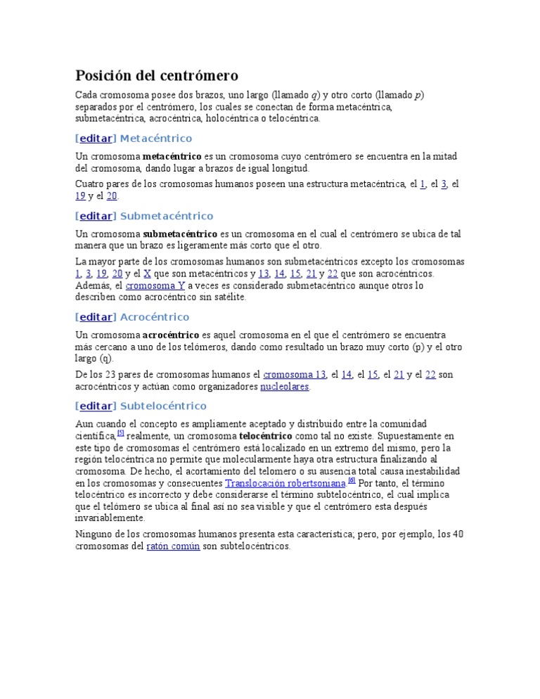 Posición Del Centrómero | PDF