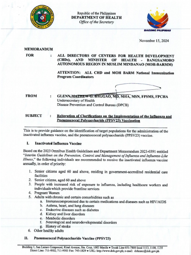 [Signed] Memo Re Implementation of Flu and Pneumococcal | PDF
