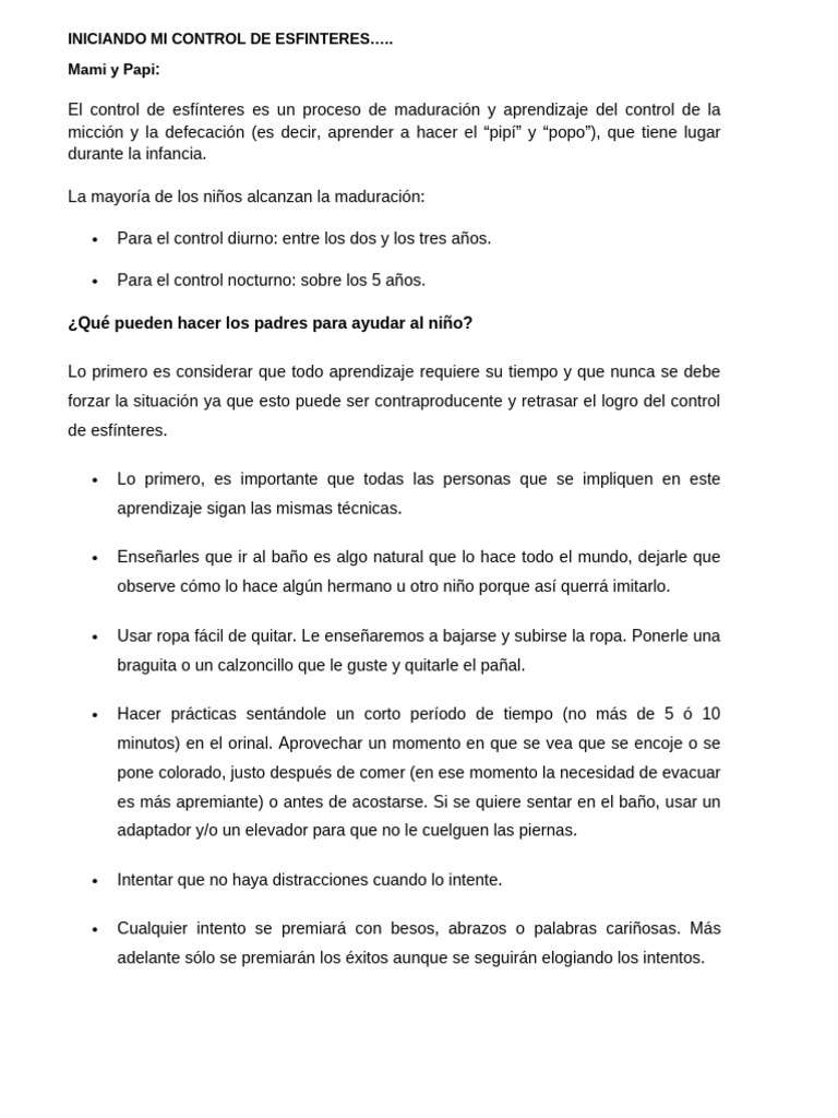 Guía para el Control de Esfínteres Infantil | PDF