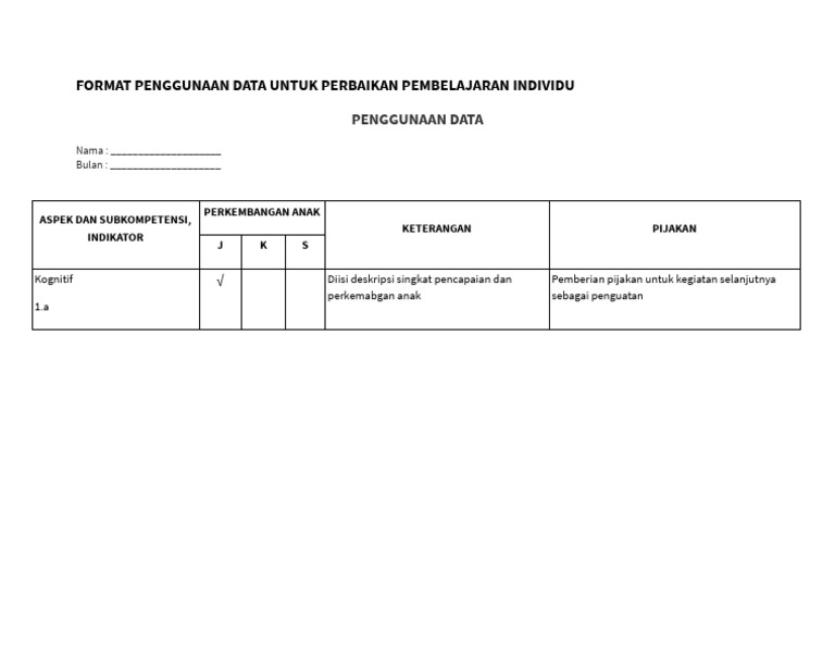 17. Format Penggunaan Data Untuk Perbaikan Pembelajaran Individu | PDF