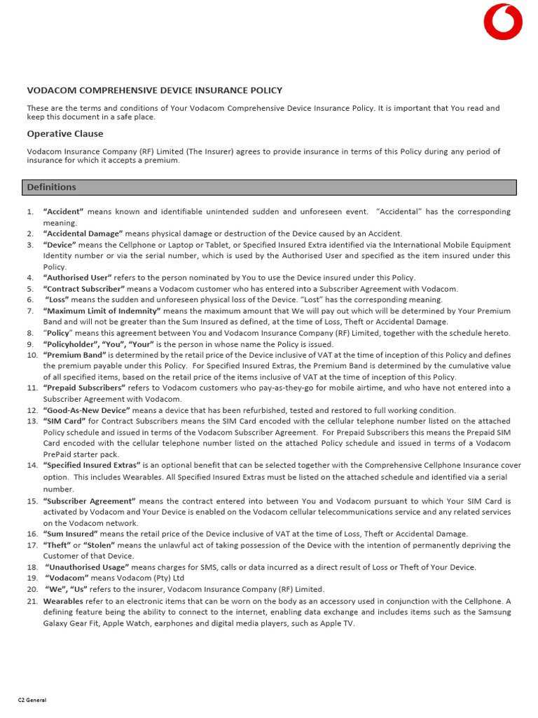 Vodacom Comprehensive Device Insurance | PDF | Insurance | Mobile Phones