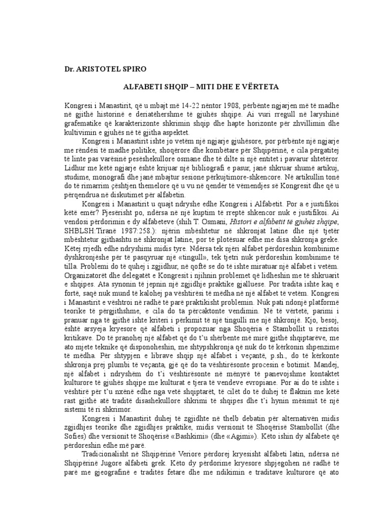 Aristotel Spiro, Alfabeti Shqip - Miti Dhe Realiteti | PDF