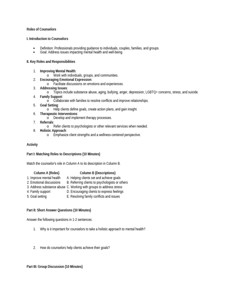 Essential Roles of Counselors Explained | PDF