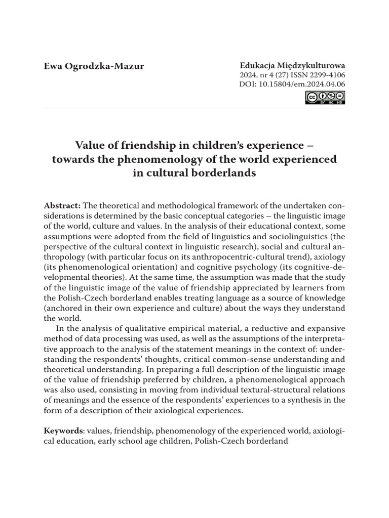Friendship Values in Children's Lives | PDF | Experience | Linguistics
