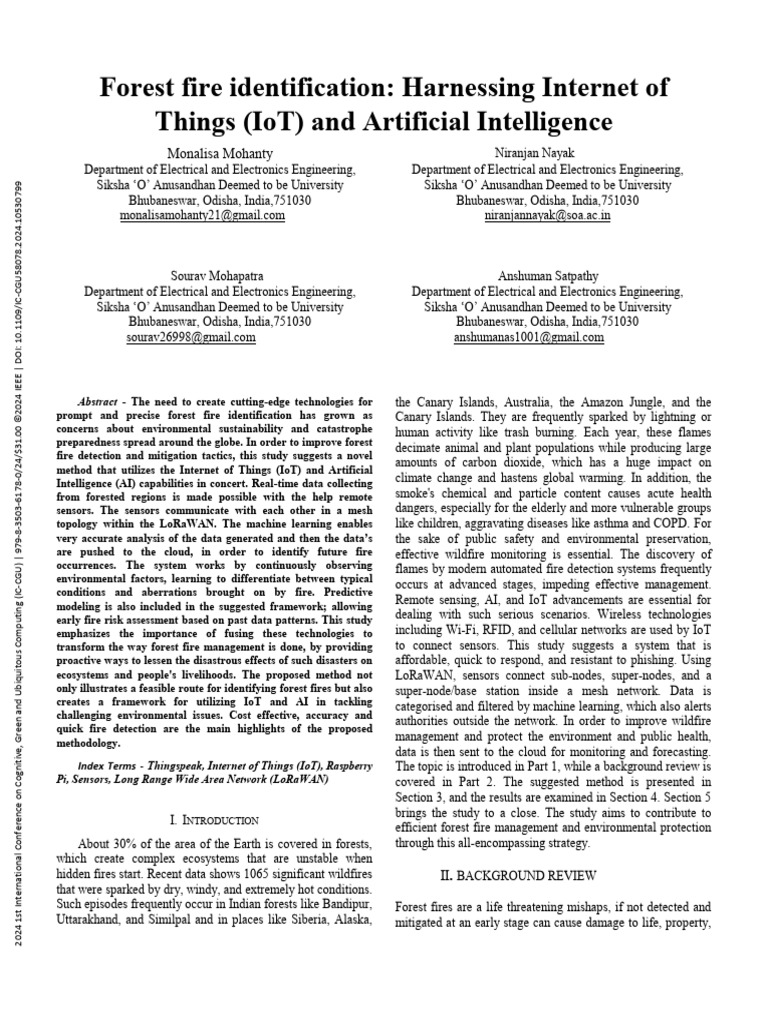 IoT and AI for Forest Fire Detection | PDF | Internet Of Things ...