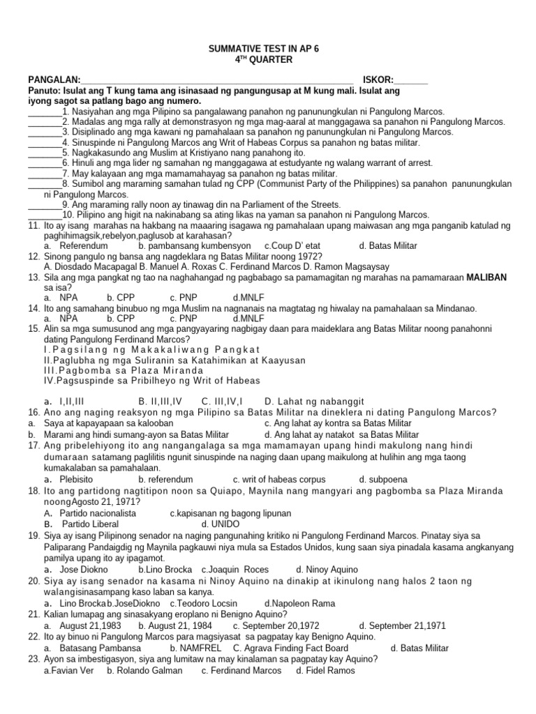 Ap 6 PT 4TH QUIARTER | PDF