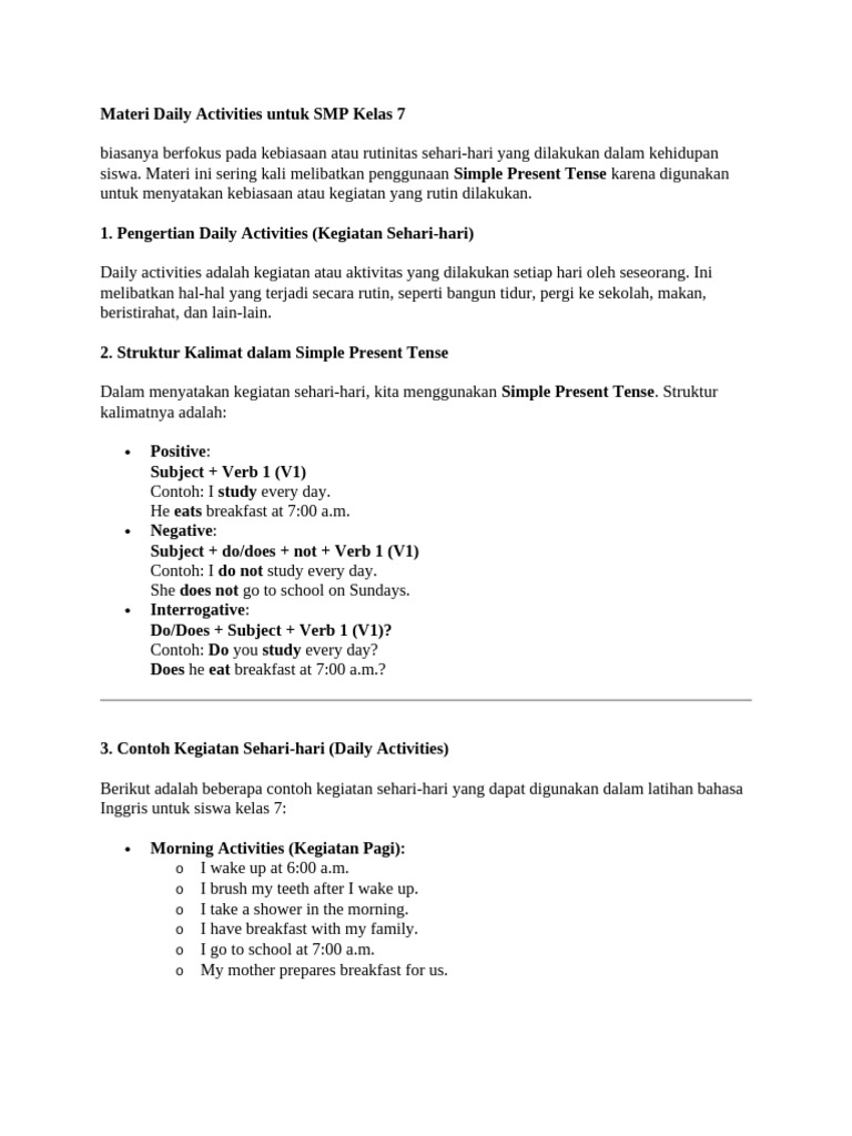 FADLY - Materi Daily Activities Untuk SMP Kelas 7 | PDF | Linguistic Typology | Languages