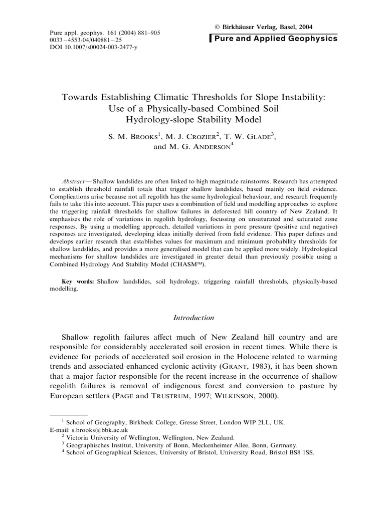 Brooks-Towards Establishing Climatic Threshold For Slope Instability ...