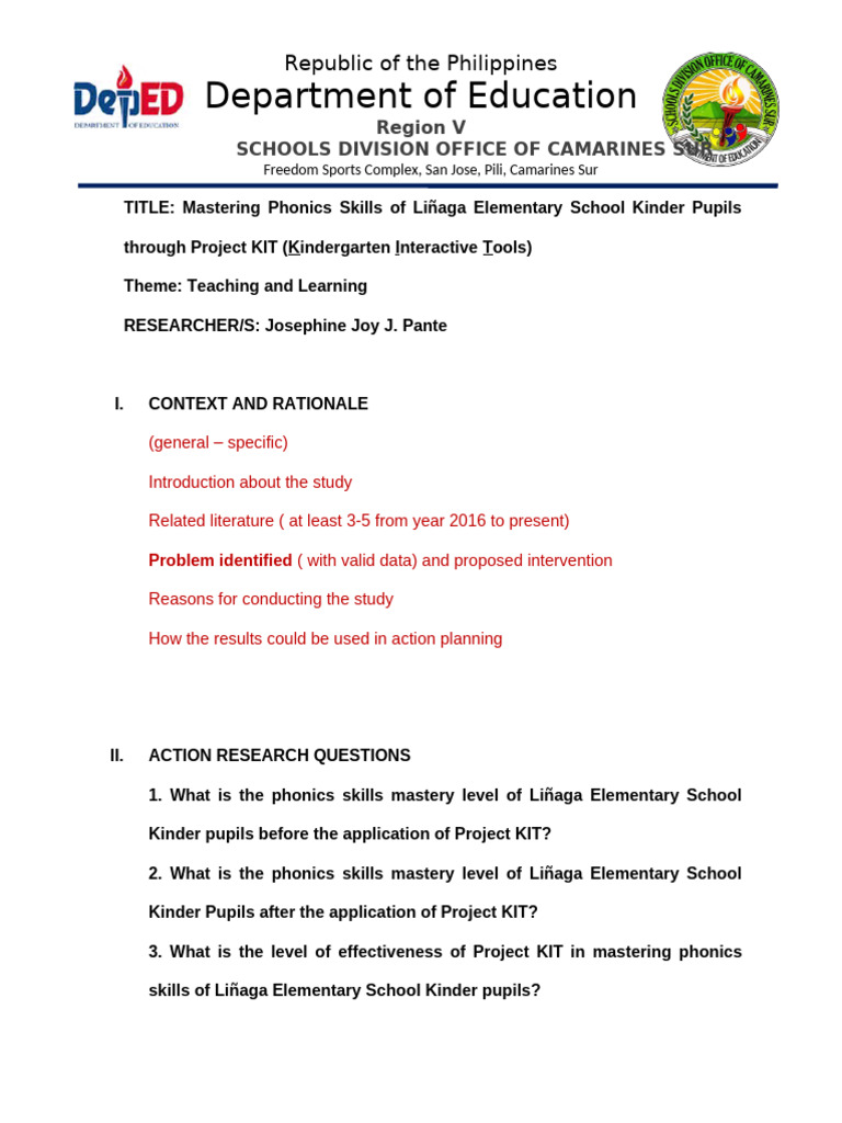 Action Research Template With 5 Steps | PDF | Phonics | Data