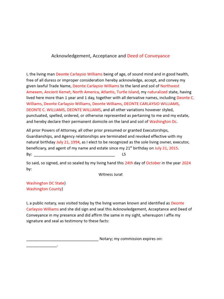 Deed of Conveyance and Name Acknowledgment | PDF | Deed | Justice