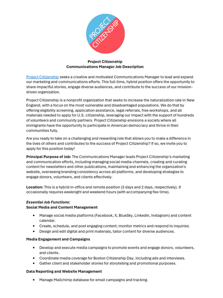 2024 Communications Manager Job Posting 1 | PDF | Social Media ...