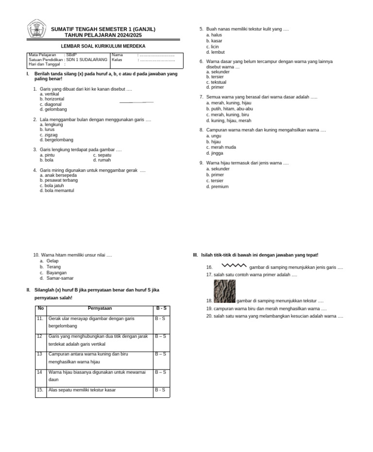Sts 1 Kelas III - Sbdp | PDF