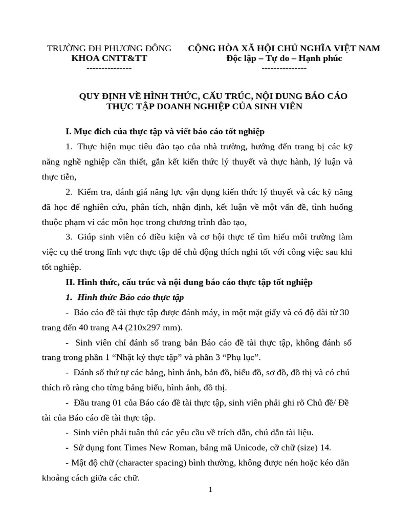 Quy định BÁO CÁO THỰC TẬP - 521 - CNTT | PDF