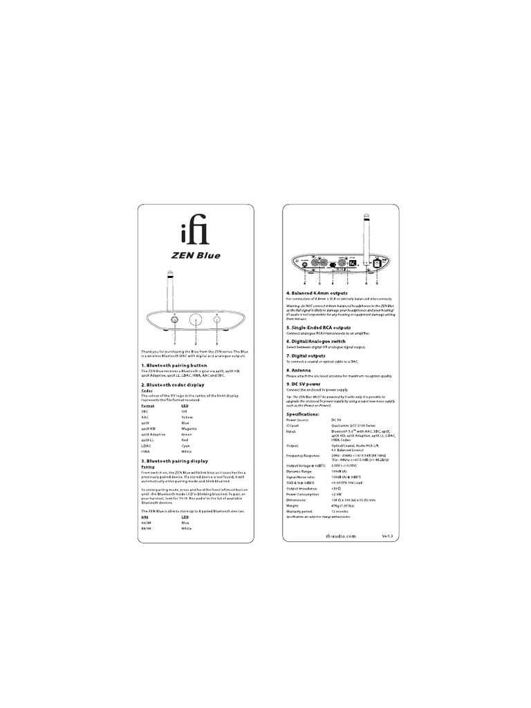 IFi Zen Blue Manual Ver1.30 | PDF